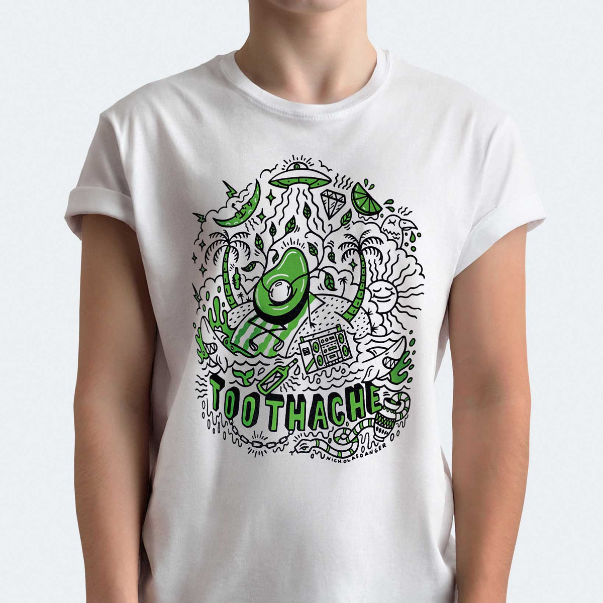 TOOTHACHE 07 x NICHOLAS DANGER UNISEX T-SHIRT - White | Toothache Magazine